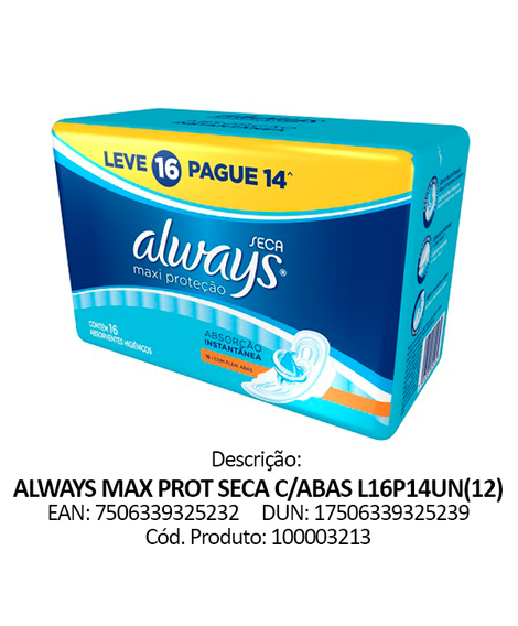 Absorvente Always Maxi Proteção Seca Com Abas 16 Unidades na Drogaria ...