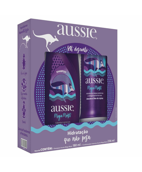 Kit aussie shampoo 180ml + condicionador 236ml mega moist na Drogaria ...